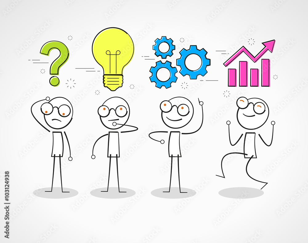 Stickman with with a question mark, bulb, gears and chart Stock Vector ...