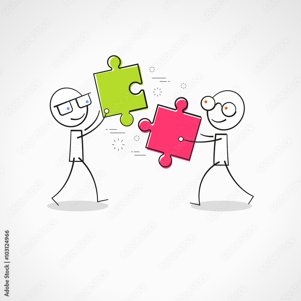 Stickmans with puzzles Stock Vector | Adobe Stock