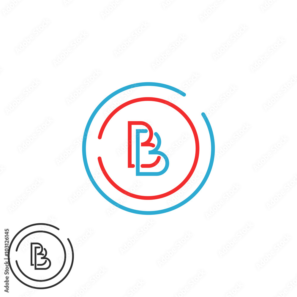 Two letter B logo monogram, bb overlapping symbol blue and red circle ...