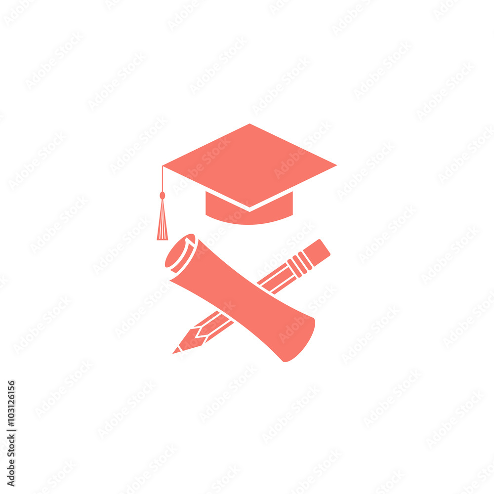 Graduate education logo graduation symbols diploma, pencil, mortarboard ...