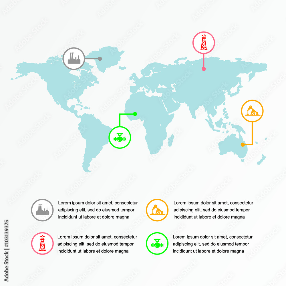 Vector map with infographic elements. Oil and gas Stock Vector | Adobe ...