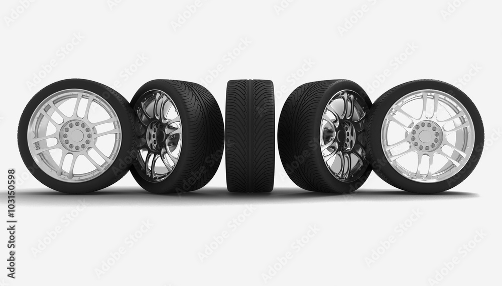 Car Wheels. Concept design. 3D render Illustration on White Background ...