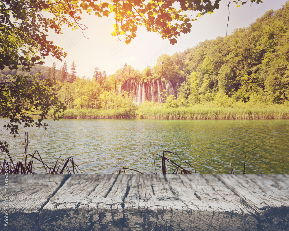 Retro Waterfall with Sunlight with Vintage Instagram Film Effect Stock ...