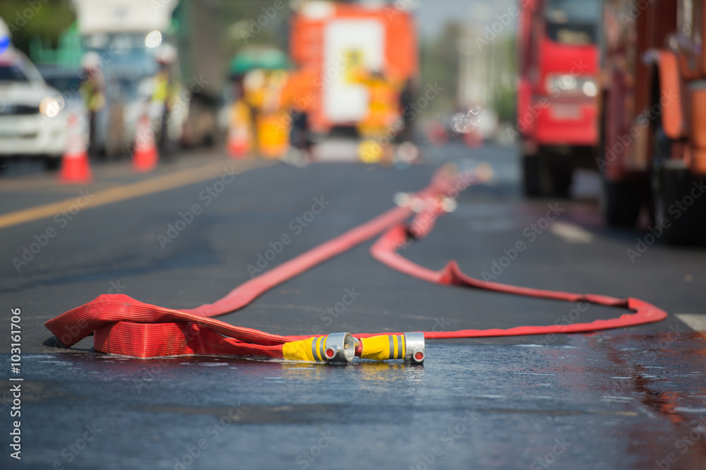 fire hose connection ,fire fighting equipment for fire fighter. Stock ...