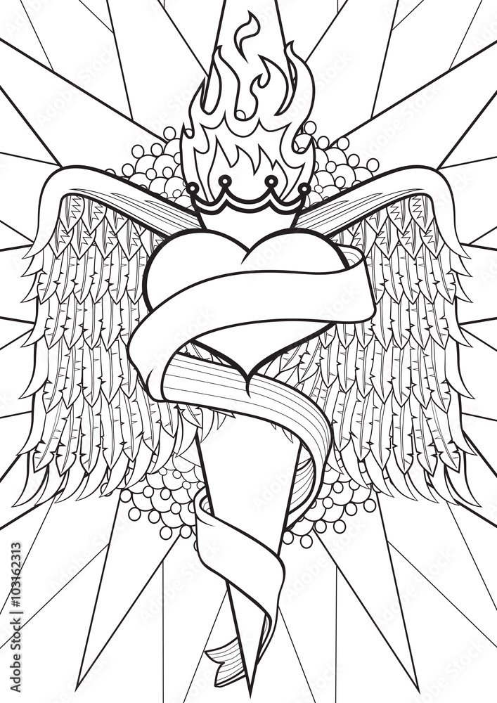 Flaming Heart Coloring Pages