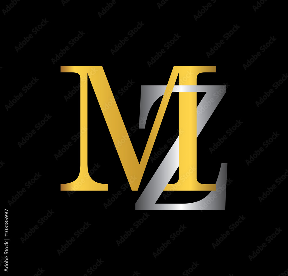 MZ initial letter with gold and silver Stock Vector | Adobe Stock