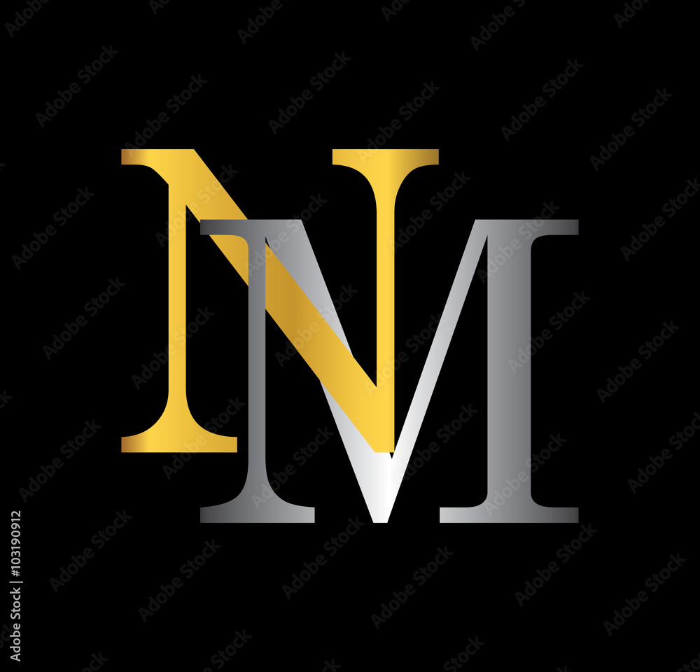 NM initial letter with gold and silver Stock Vector | Adobe Stock