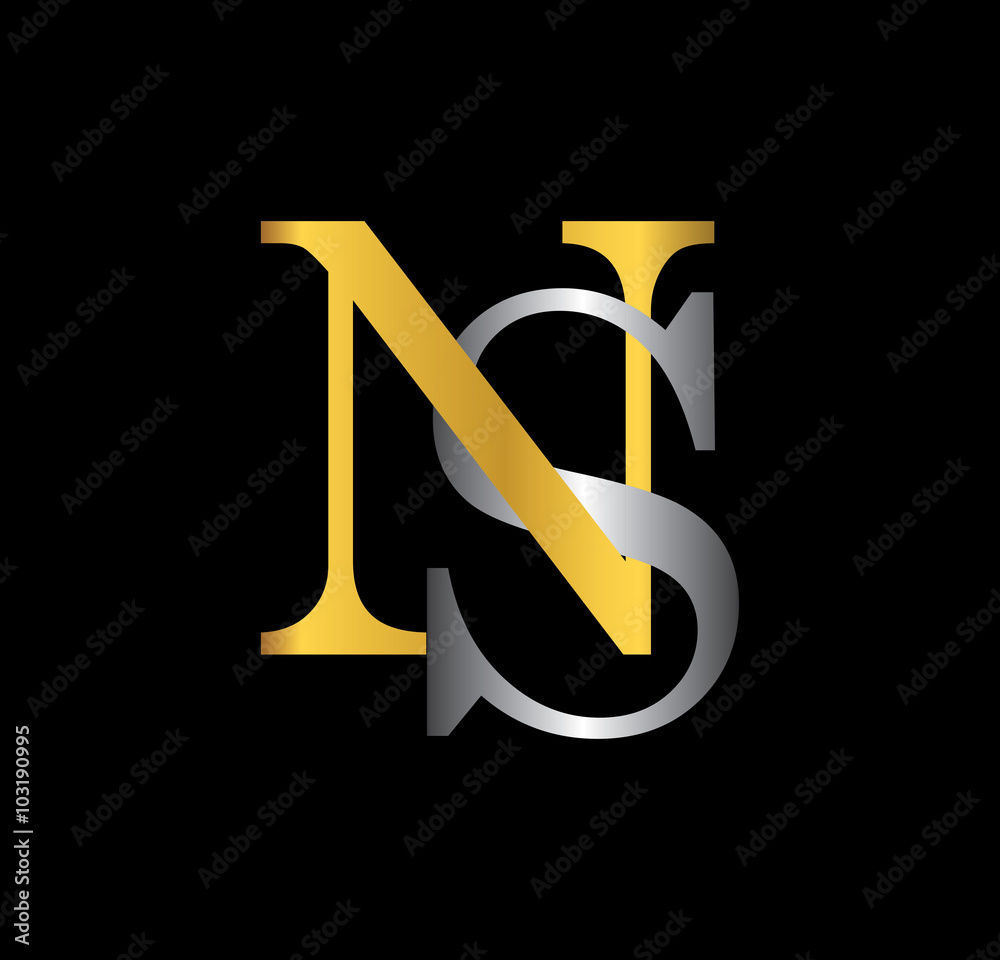 NS initial letter with gold and silver Stock Vector | Adobe Stock