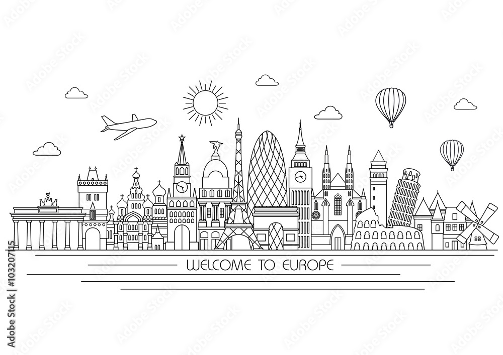Europe detailed Skyline. Travel and tourism background. Vector ...
