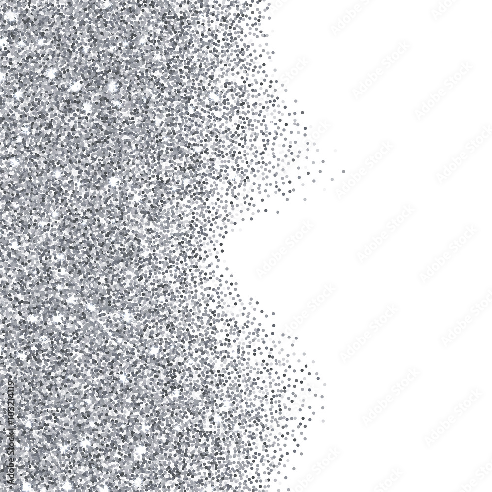 Silver glitter texture border over white background. Abstract silver ...