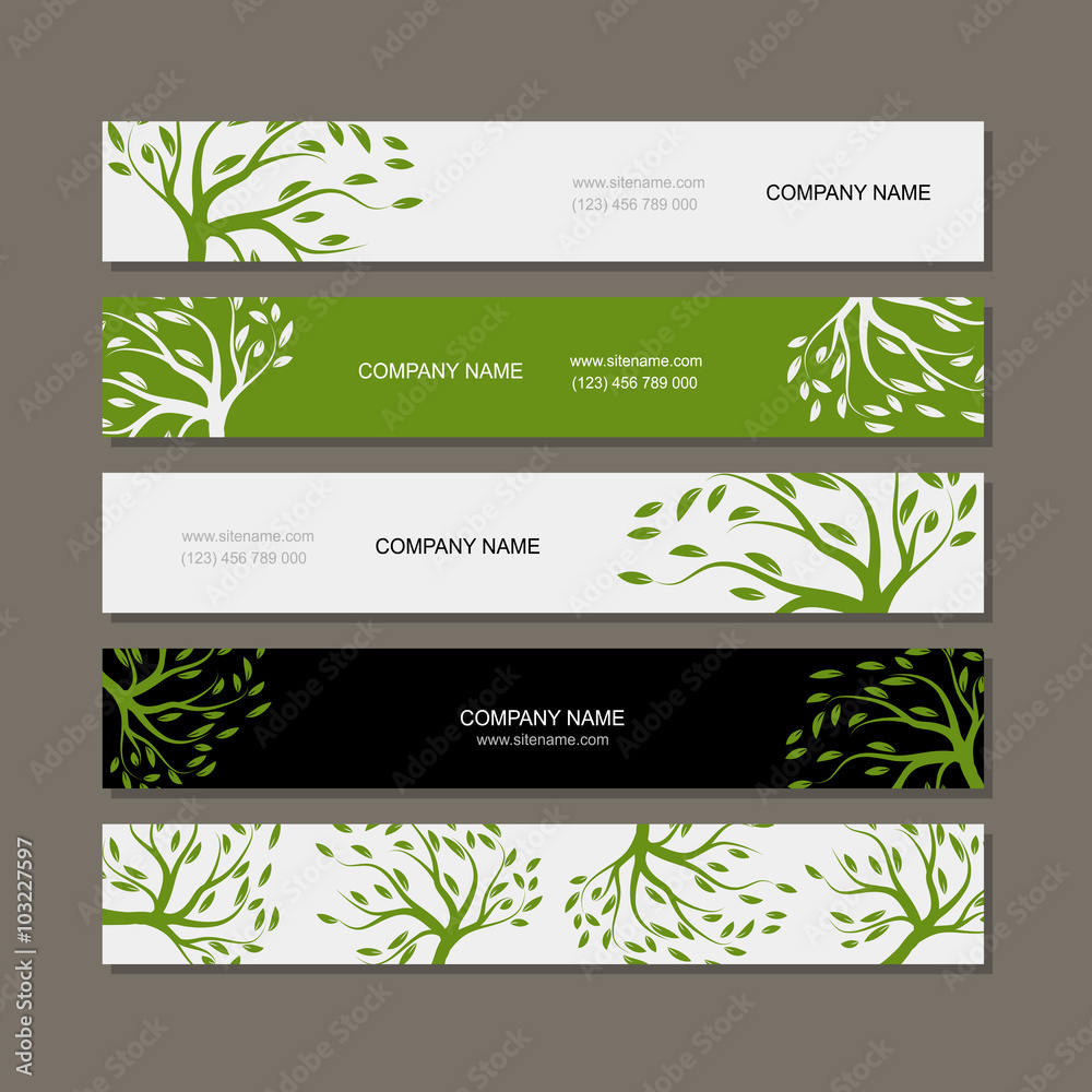 Set of horizontal banners with green tree Stock Vector | Adobe Stock