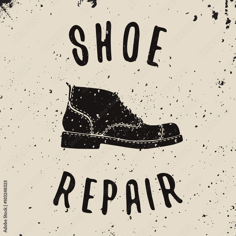 Old shoes. Shoe repair concept sign. Shoes logo. Vector illustration ...