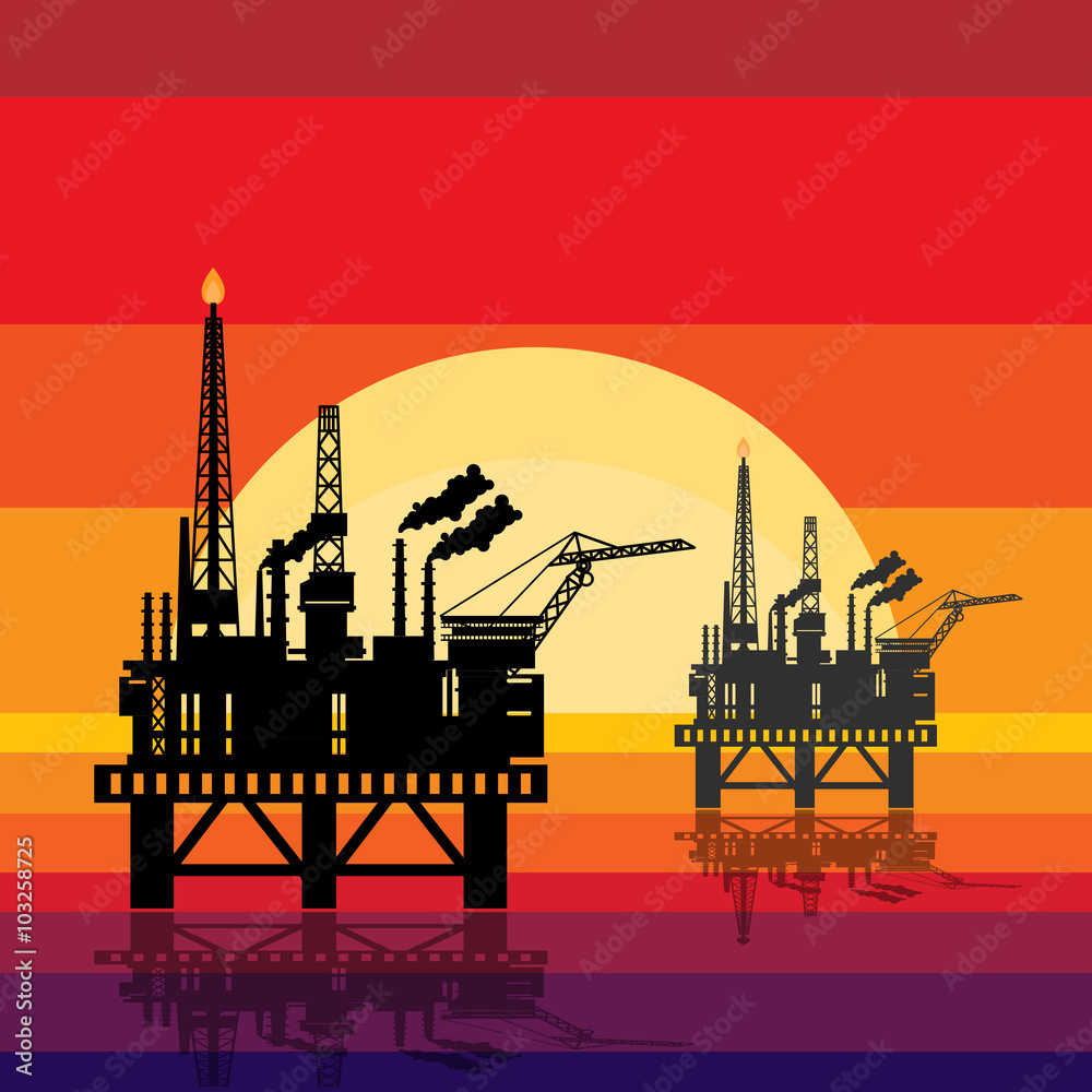 Offshore oil platform design concept set with petroleum. Helipad ...