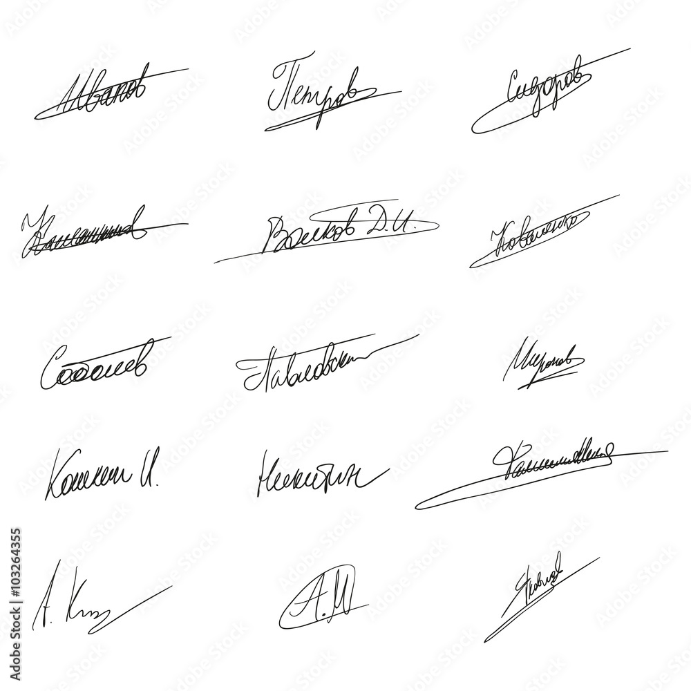 Vector Set of Personal Hand Written Russian Signatures. Stock Vector ...