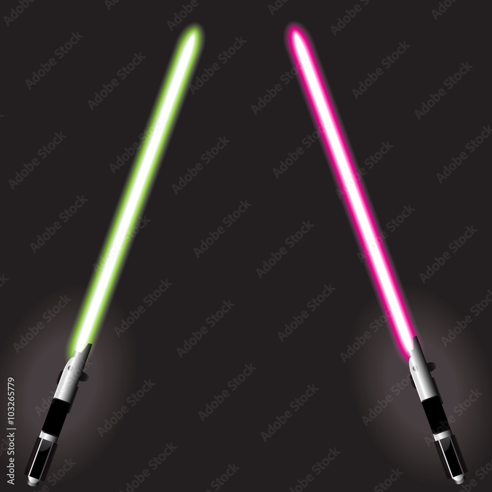Realistic bright colorful science fiction laser beam, light swords dark ...