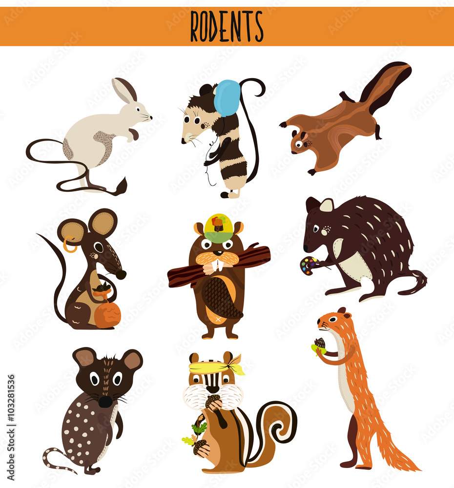 Cartoon Set of Cute Animals rodents living on the planet .Squirrel ...