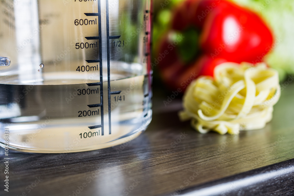 300ccm / 300ml Of Water In A Measuring Cup On A Kitchen Counter With ...