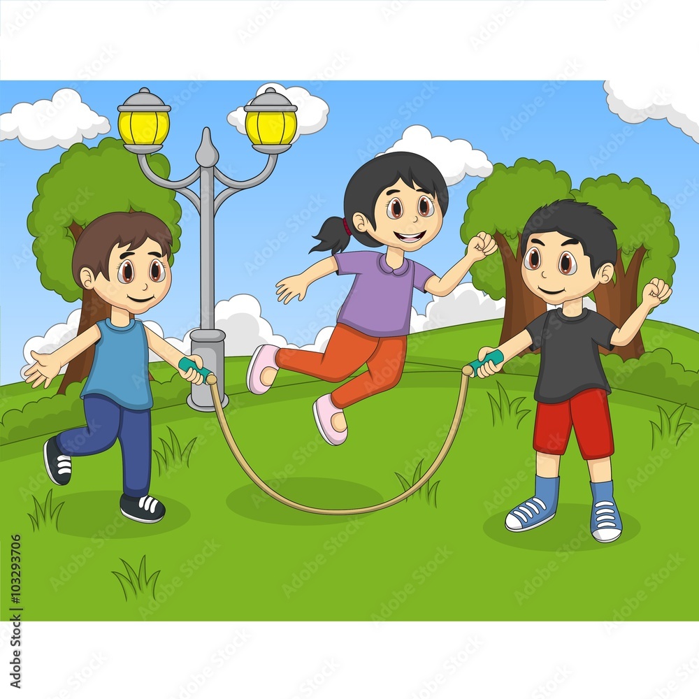 Little kids playing jump rope at the park cartoon Stock Vector | Adobe ...