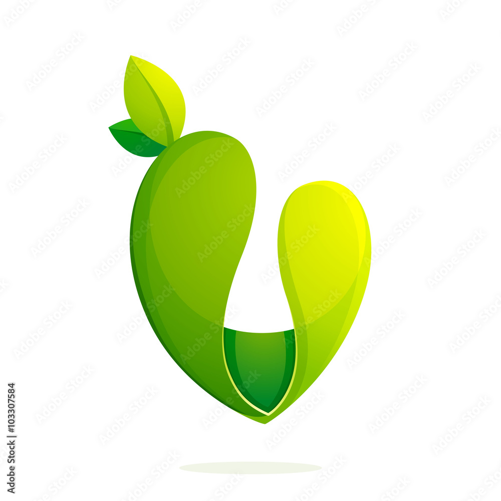 V letter with green leaves eco logo, volume icon. Stock Vector | Adobe ...