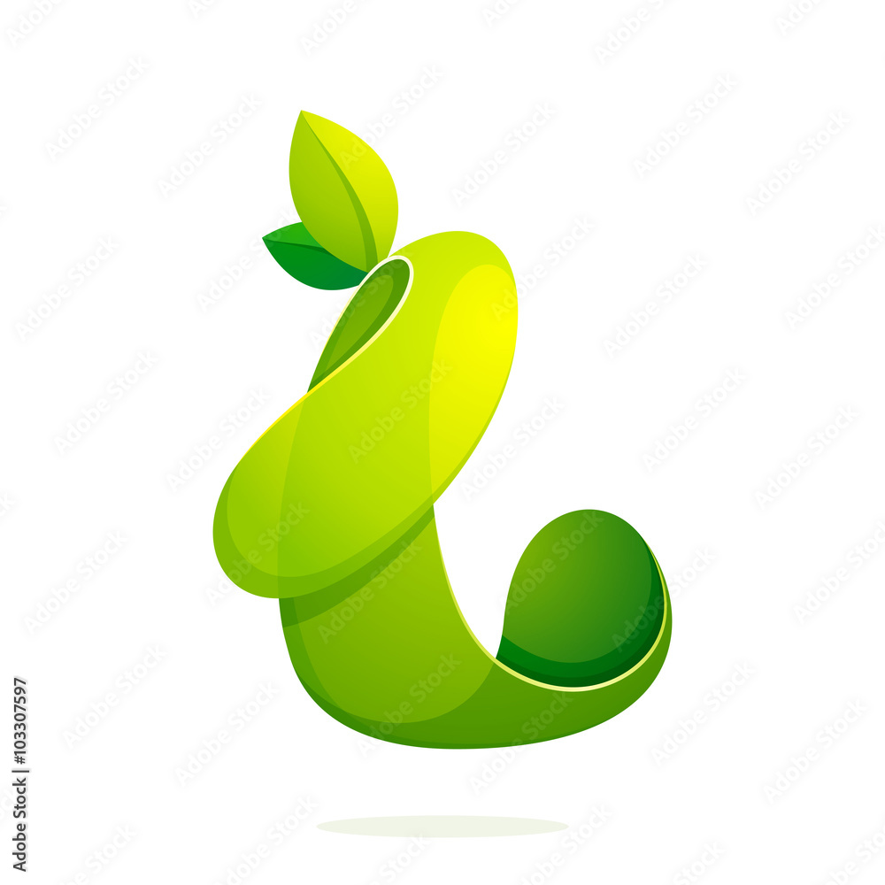 L letter with green leaves eco logo, volume icon. Stock Vector | Adobe ...
