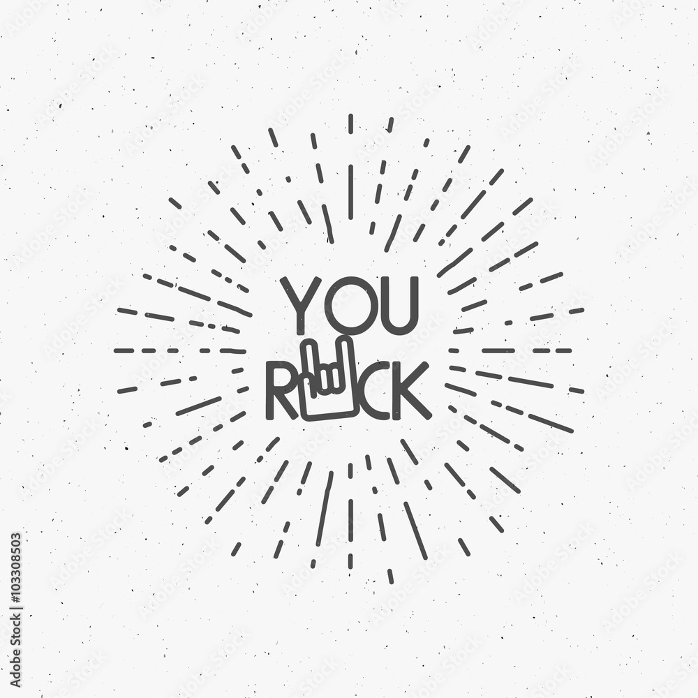 Vintage monochrome rock and roll badge with rock hand sign You Rock ...
