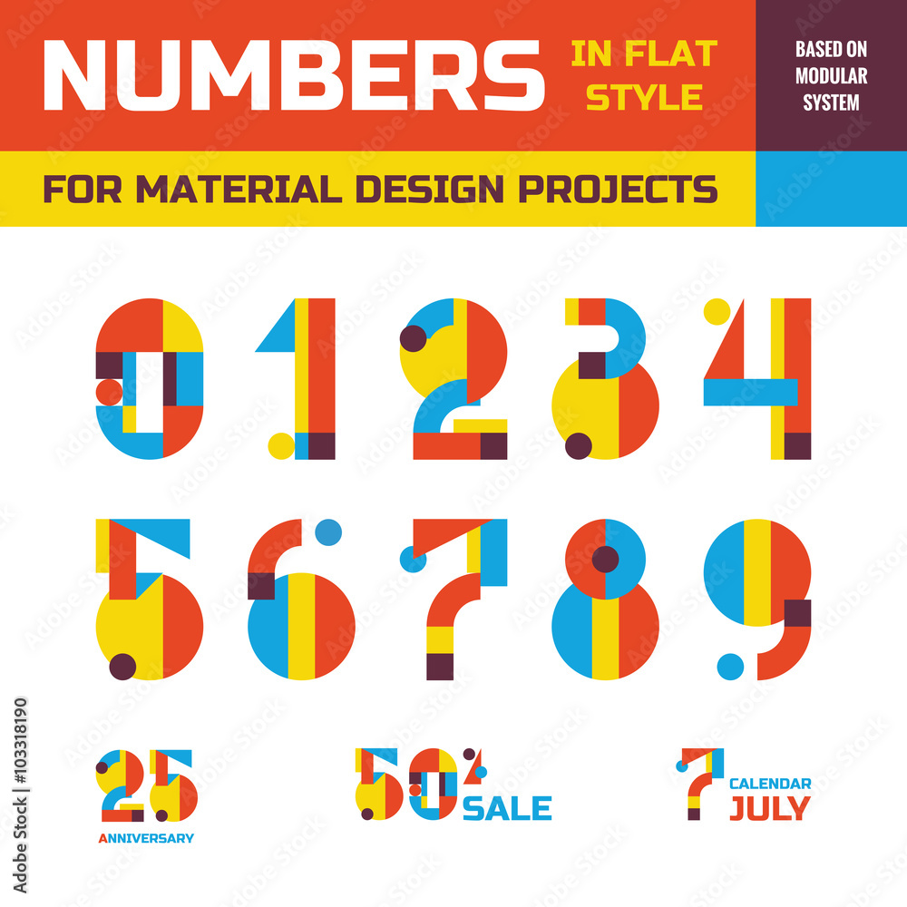 Abstract vector numbers in flat style design for material design ...