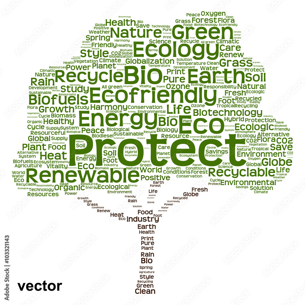 Vector conceptual green ecology tree word cloud Stock Vector | Adobe Stock
