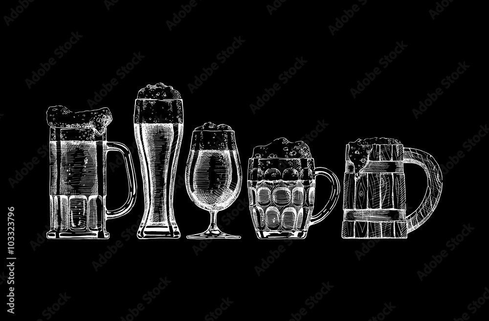 Beer set on black background. Stock Vector | Adobe Stock