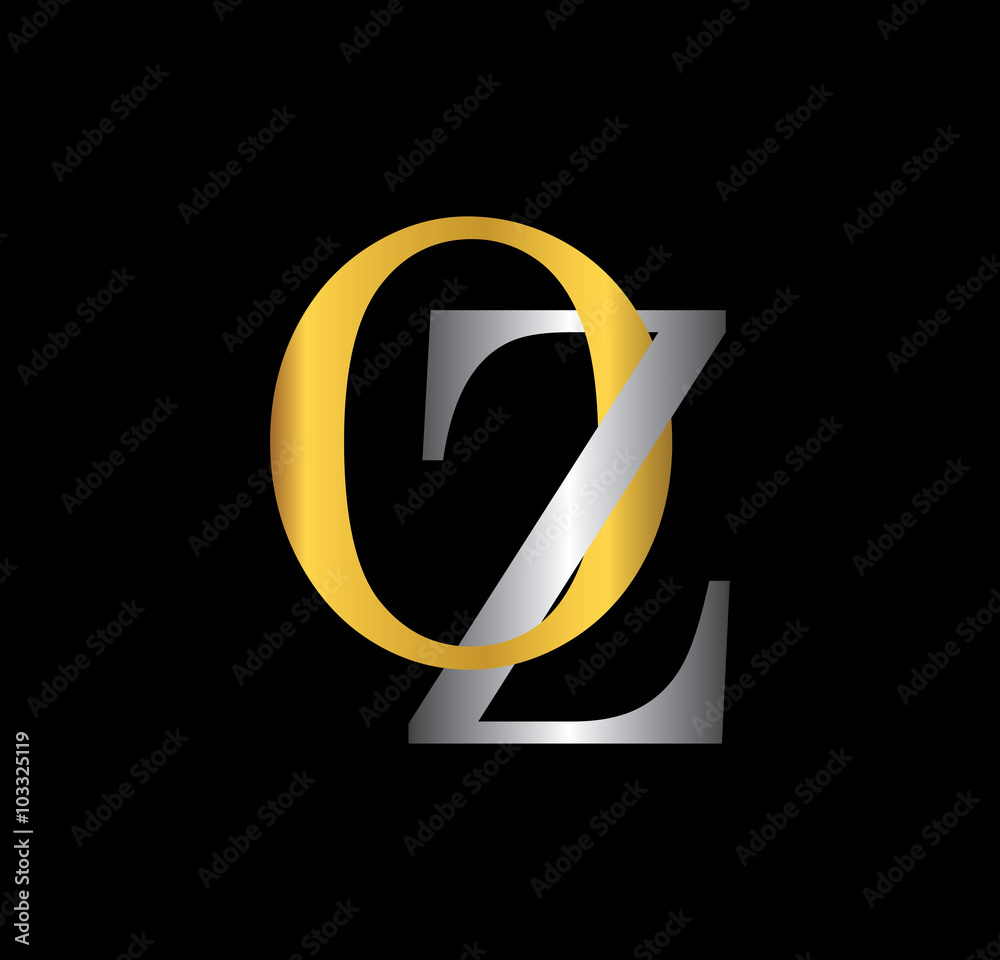 OZ initial letter with gold and silver Stock Vector | Adobe Stock
