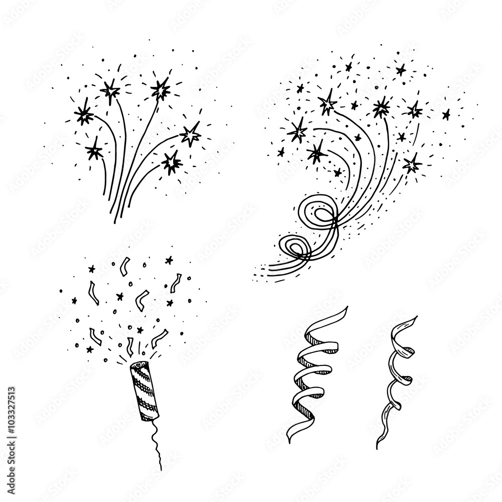 Set of hand drawn fireworks Stock Vector | Adobe Stock