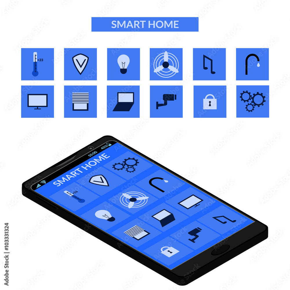 Concept of Smart Home and Control Device with different icons and ...