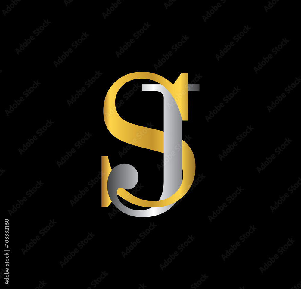 SJ initial letter with gold and silver Stock Vector | Adobe Stock