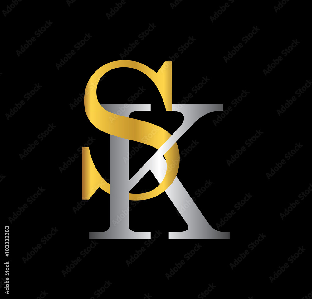 SK initial letter with gold and silver Stock Vector | Adobe Stock