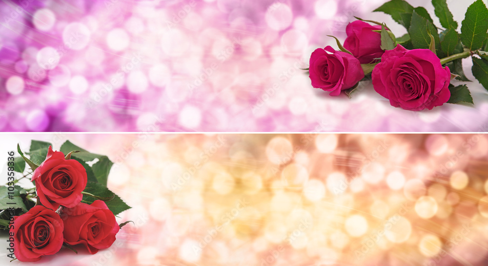 Roses Bokeh Banner - 2 different roses banners, one with three pink ...