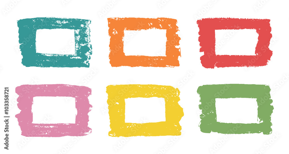 Hand drawing square design elements on white. Set of retro colored ...