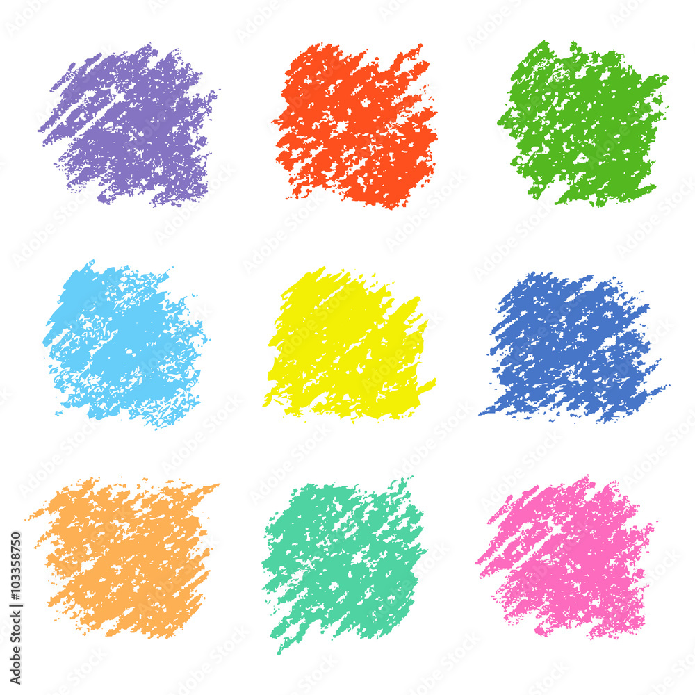 Set of colored wax crayon square design elements isolated on white ...