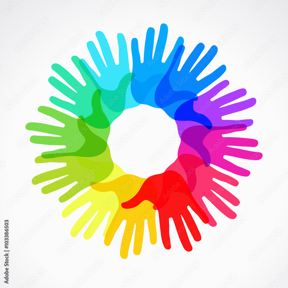 Conceptual circle of colorful hand prints Stock Vector | Adobe Stock