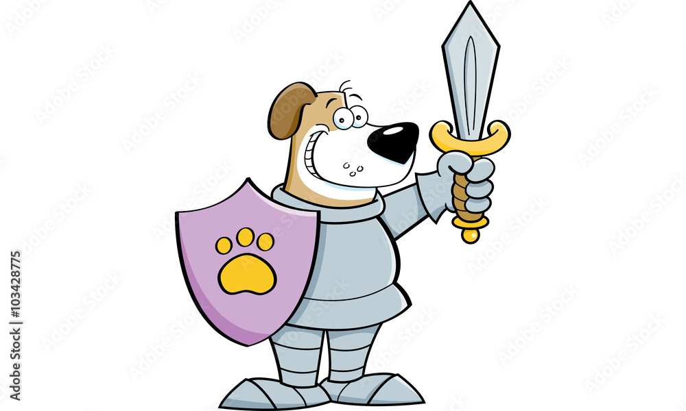 Cartoon illustration of a dog wearing a suit of armor. Stock ...