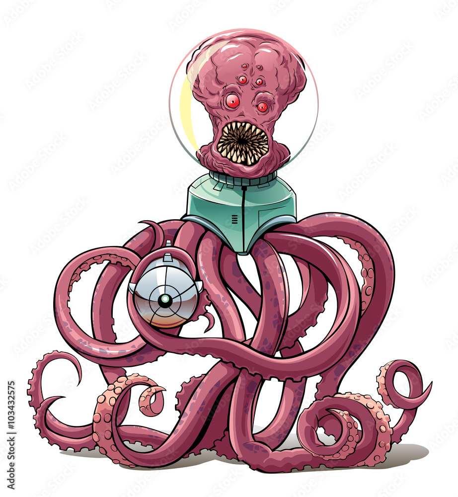 Alien invader octopus. Octopus alien from outer space captured the ...