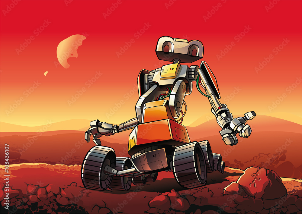 Robot on Mars Vector illustration of robot on Mars Stock Vector | Adobe ...