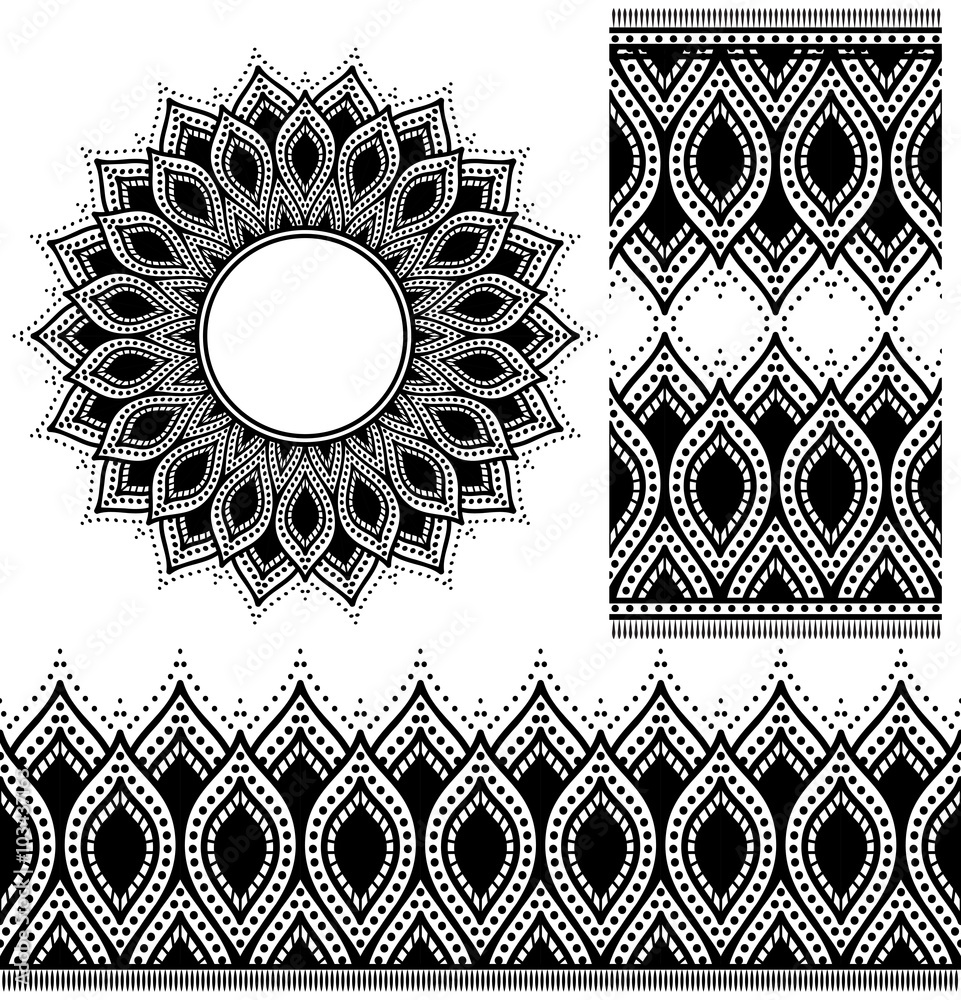Vetor de Vector set of design elements: seamless texture, borders ...