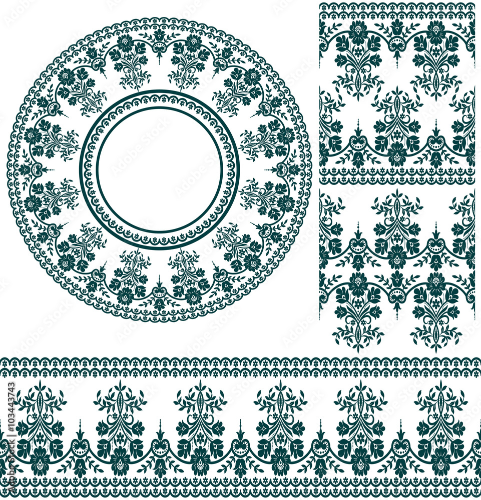 Vetor de Vector set of design elements: seamless texture, borders ...