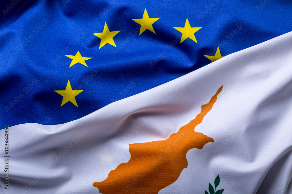 Flags of the Cyprus and the European Union. Cyprus Flag and EU Flag ...