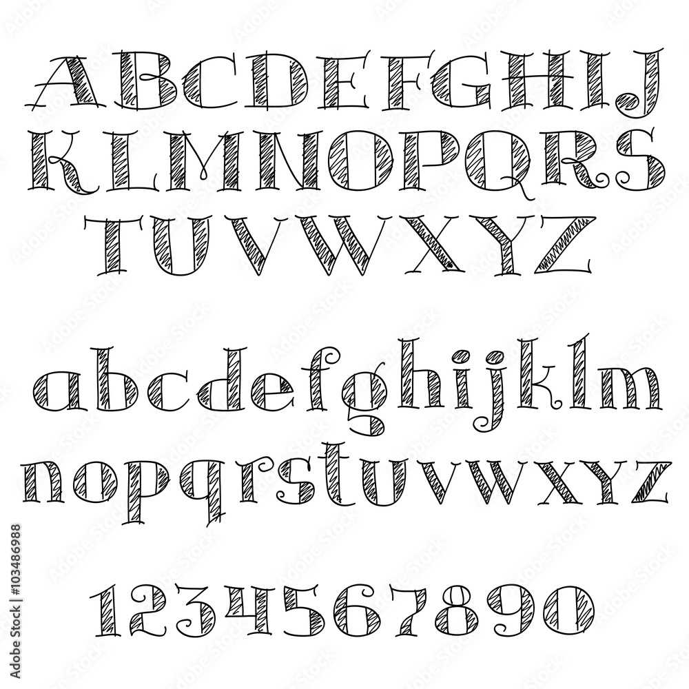 Alphabet letters font with cross-hatching vector de Stock | Adobe Stock