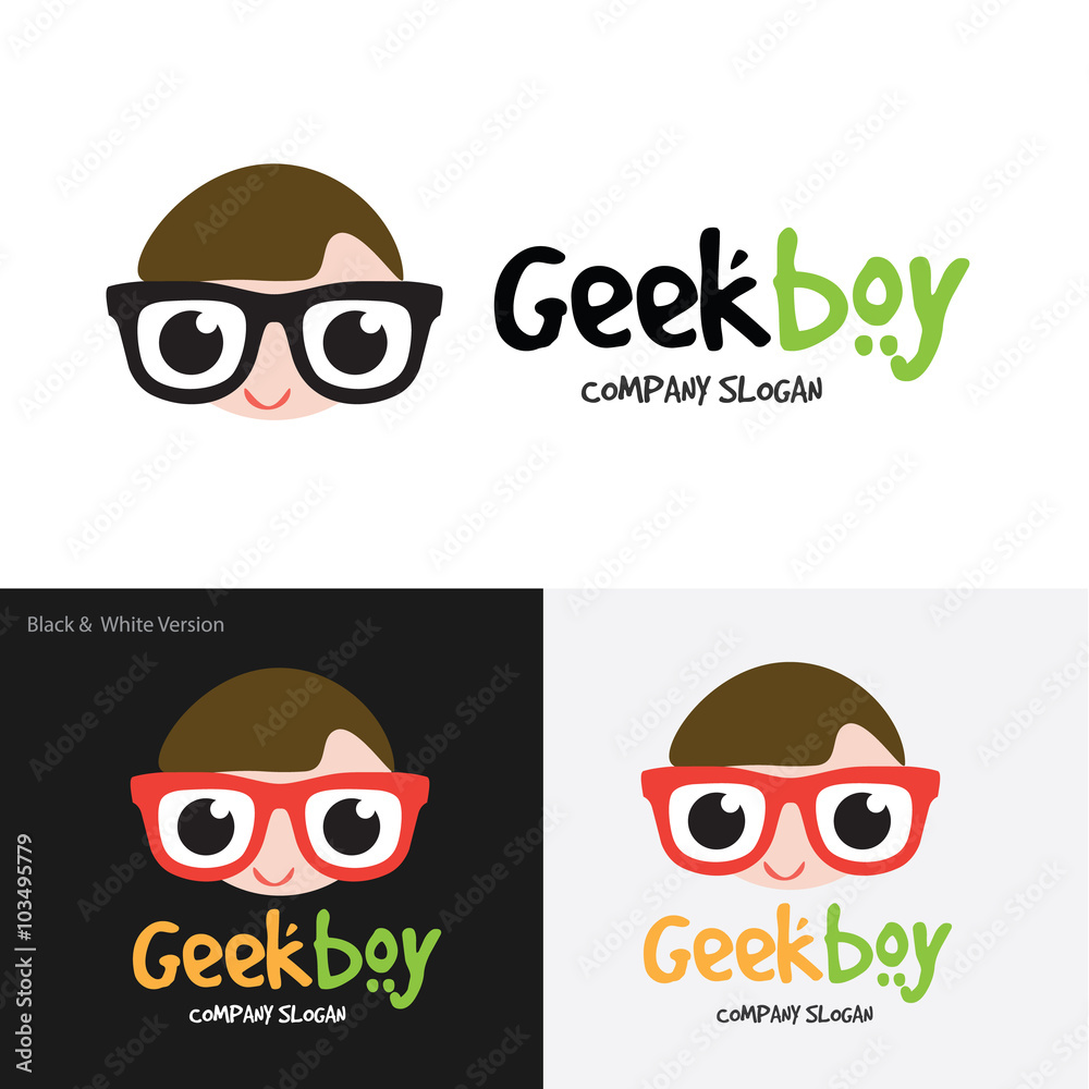geek boy logo,Geek logo,vector logo template Stock Vector | Adobe Stock