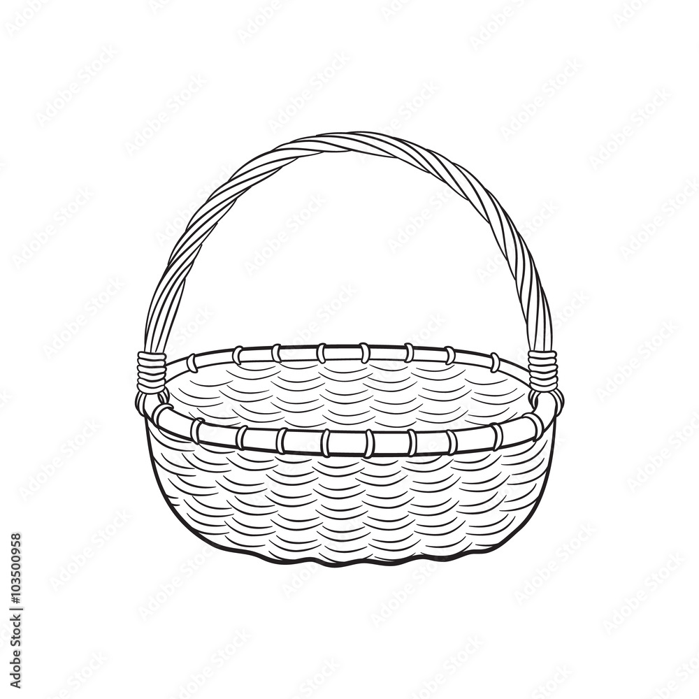 Hand drawn picnic basket isolated on white background. Sketch ...