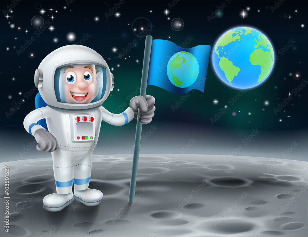 Cartoon Astronaut On the Moon Stock Vector | Adobe Stock