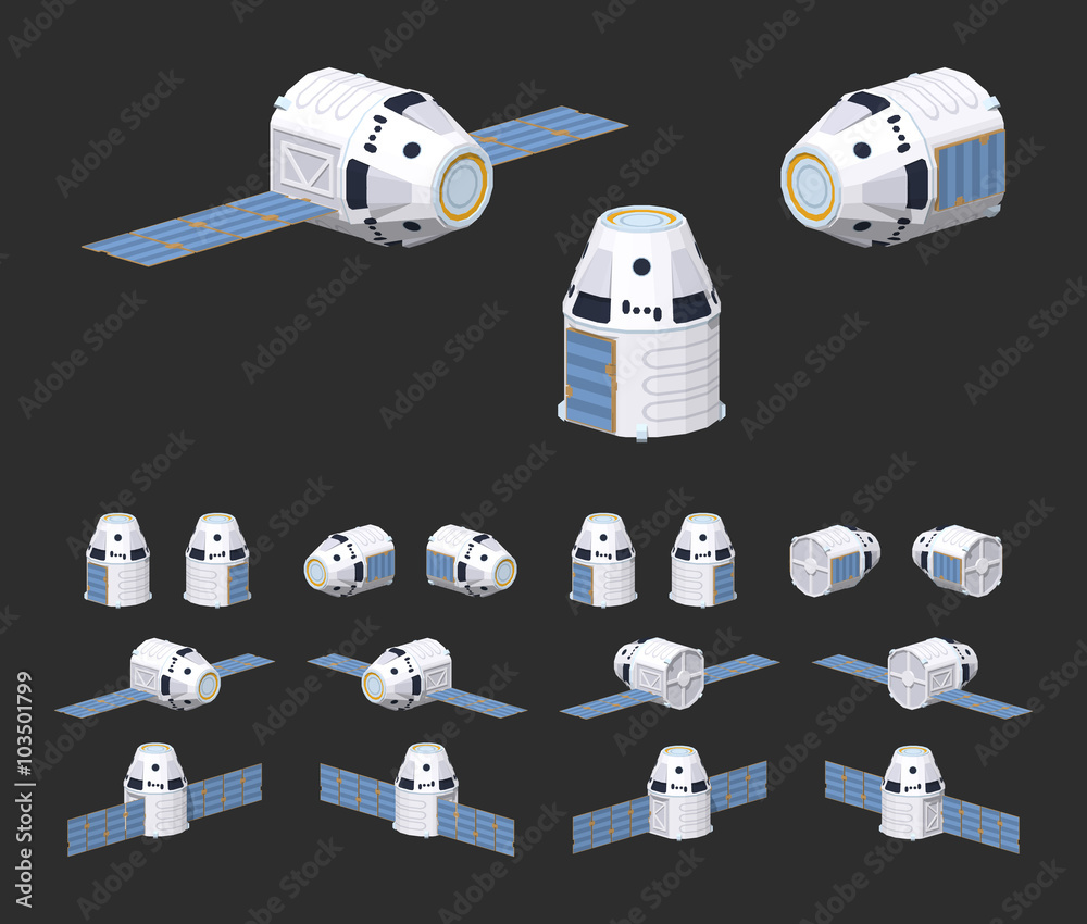 Modern reusable spaceship. 3D lowpoly isometric vector illustration ...