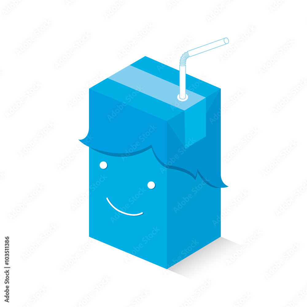 Smiley milk box boy blue color with its shadow and a straw on it Stock ...