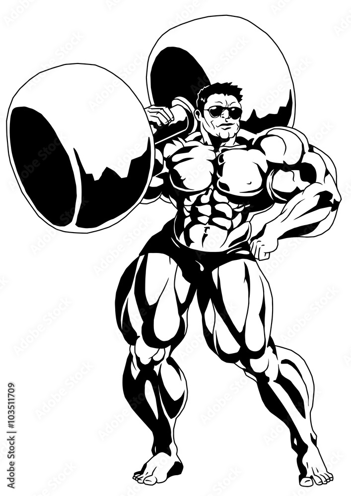strong muscular bodybuilder,illustration,logo,ink,black and white ...
